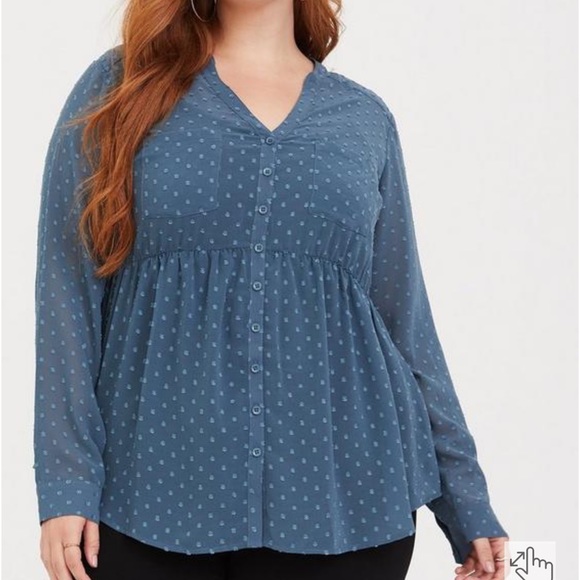 torrid | Tops | Torrid Emma Dusty Blue Swiss Dot Babydoll Tunic | Poshmark